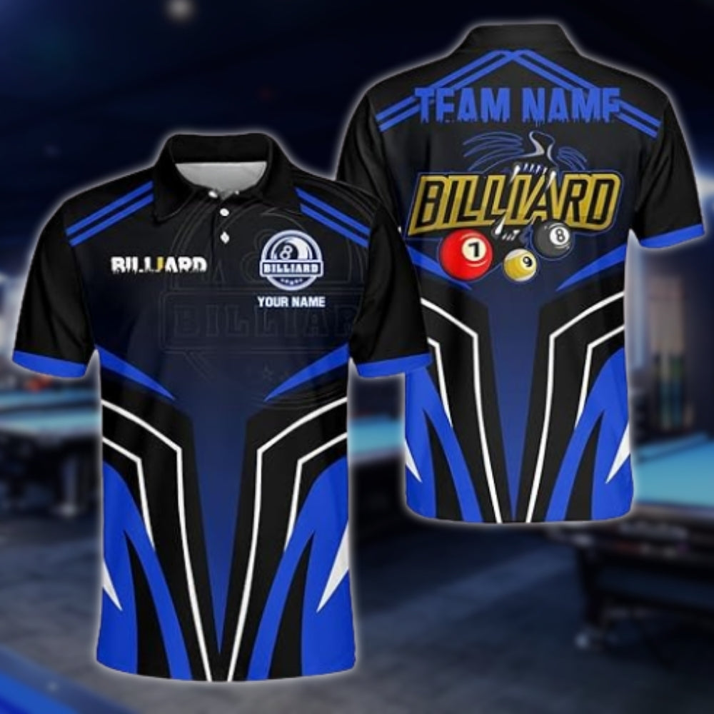 Custom Blue Billiard Men's Polo Team Shirts, Custom Billiard Shirts BI ...